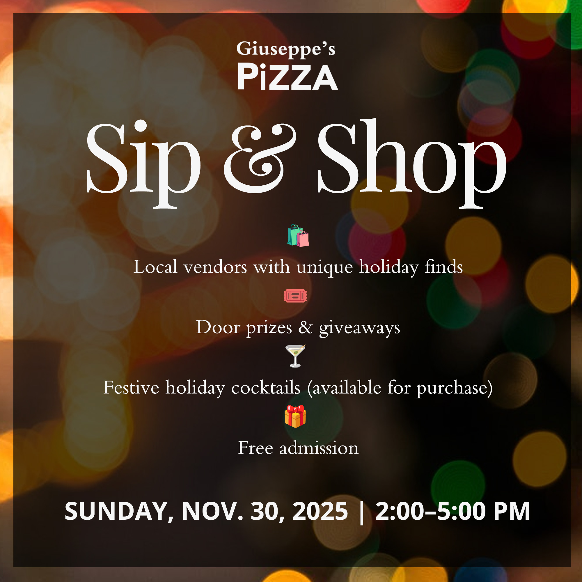 Join us for our very first Sip & Shop at Giuseppe’s Pizza - Giuseppe's ...
